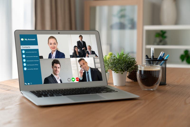 Business People on Video Conference for Modish Virtual Group Meeting ...