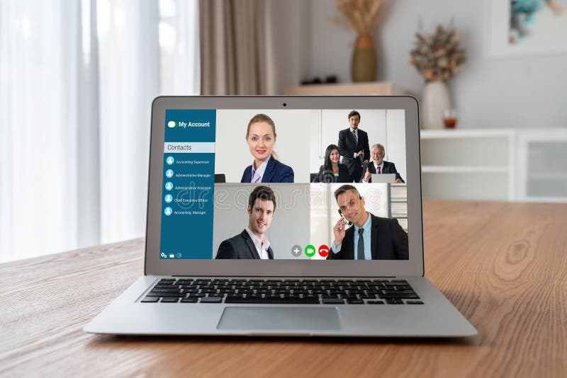 Business People on Video Conference for Modish Virtual Group Meeting ...