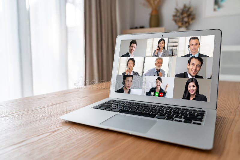 Business People on Video Conference for Modish Virtual Group Meeting ...