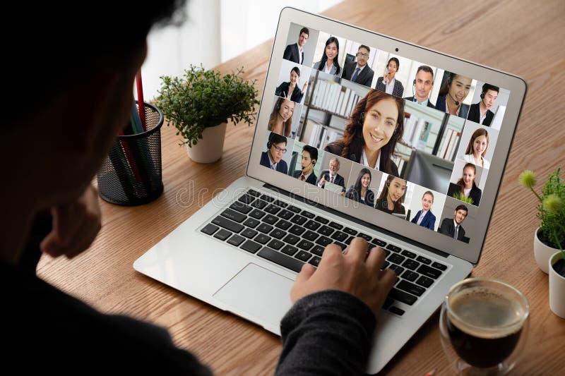 Business People on Video Conference for Modish Virtual Group Meeting ...