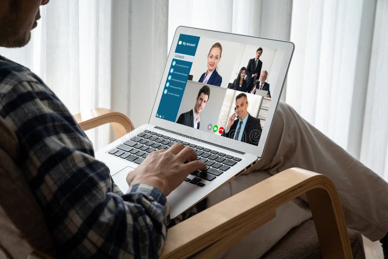 Business People on Video Conference for Modish Virtual Group Meeting ...