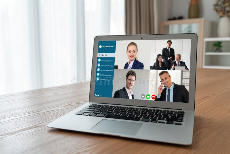 Business People on Video Conference for Modish Virtual Group Meeting ...