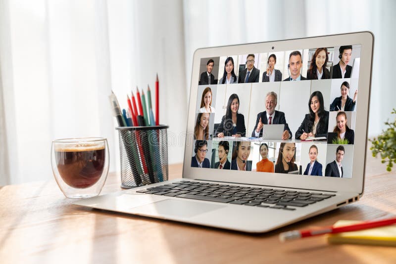 Business People on Video Conference for Modish Virtual Group Meeting ...