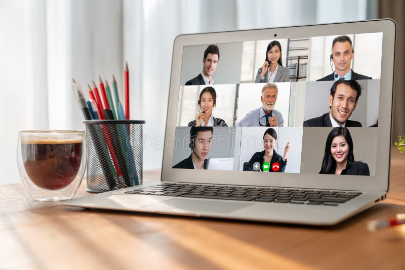 Business People on Video Conference for Modish Virtual Group Meeting ...