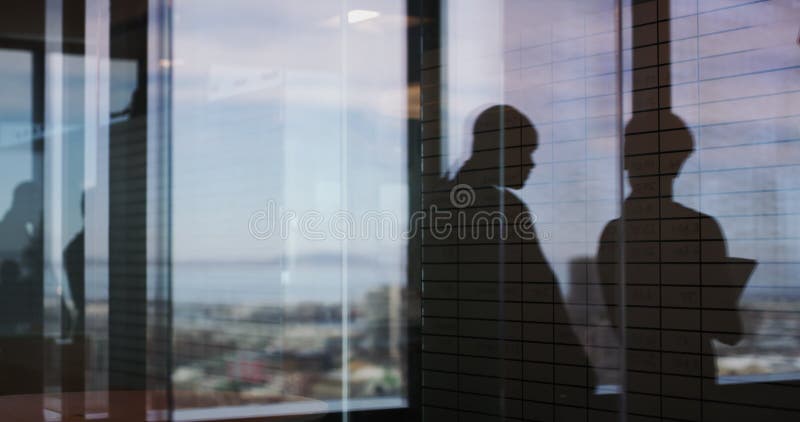 Business People, Walk and Silhouette in Corridor, Shadow and Paperwork ...