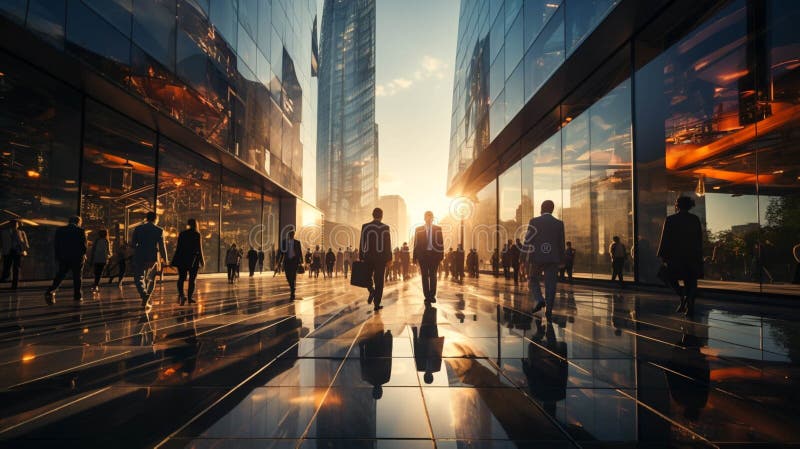 Business People Walking in Glass Office Building Stock Illustration ...