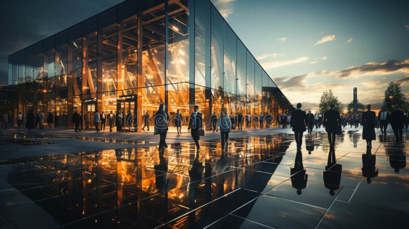 Business People Walking in Glass Office Building Stock Image - Image of ...