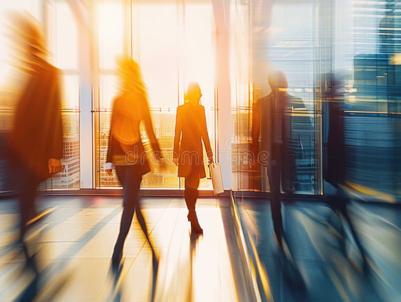 Business People Walking in Modern Office Building during Sunset Stock ...