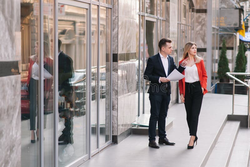 Business People Walking and Talking in the Street Stock Image - Image ...