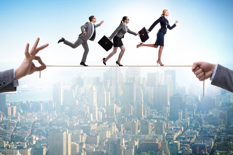 Business People Walking on Tight Rope Stock Image - Image of difficult ...