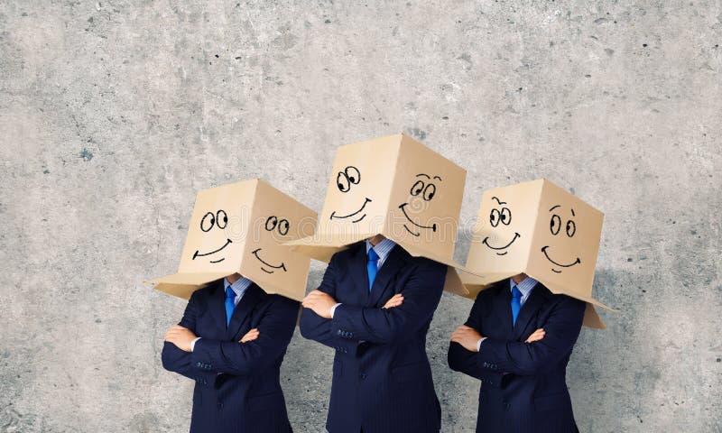 Business People Wearing Boxes Stock Photo - Image of doubt, bulb: 47530748