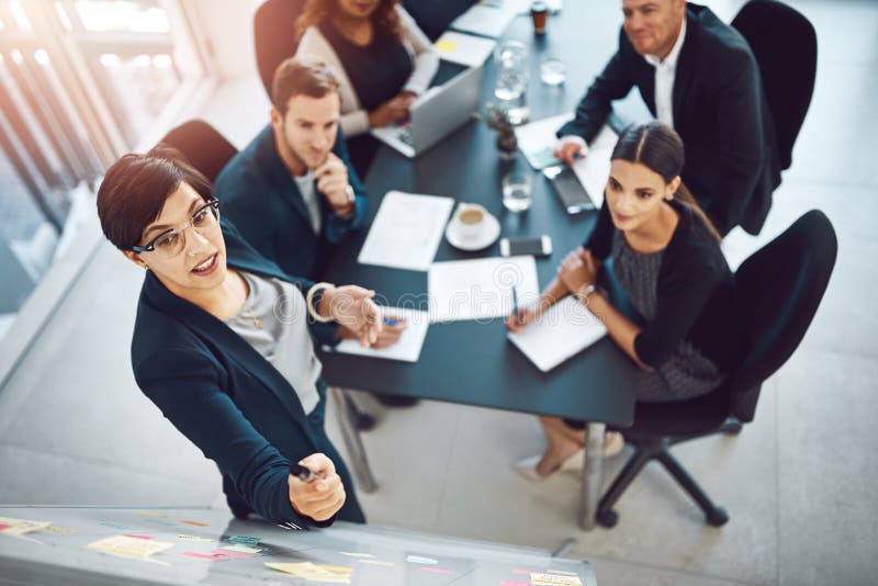 Business People, Whiteboard and Sticky Notes for Training in Office ...