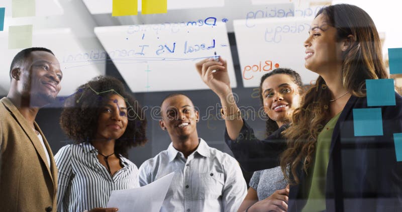 Business People, Work and Board Notes in Office with Meeting and ...