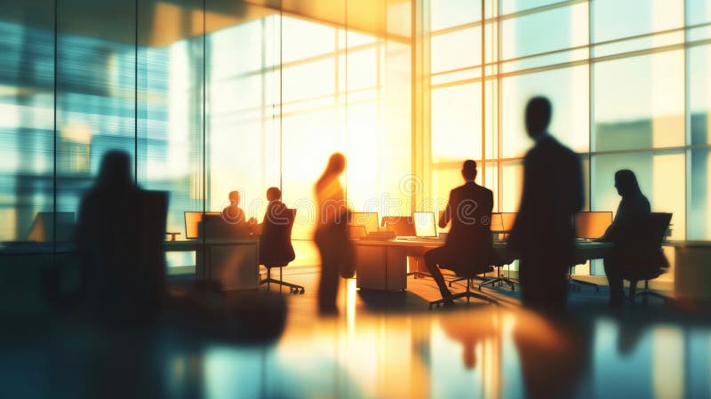 Business People Work in Modern Office. Sunlight Streams through Large ...