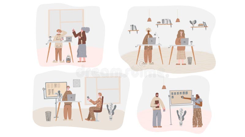 Business People Work at a Table. Vector Concept Stock Vector ...