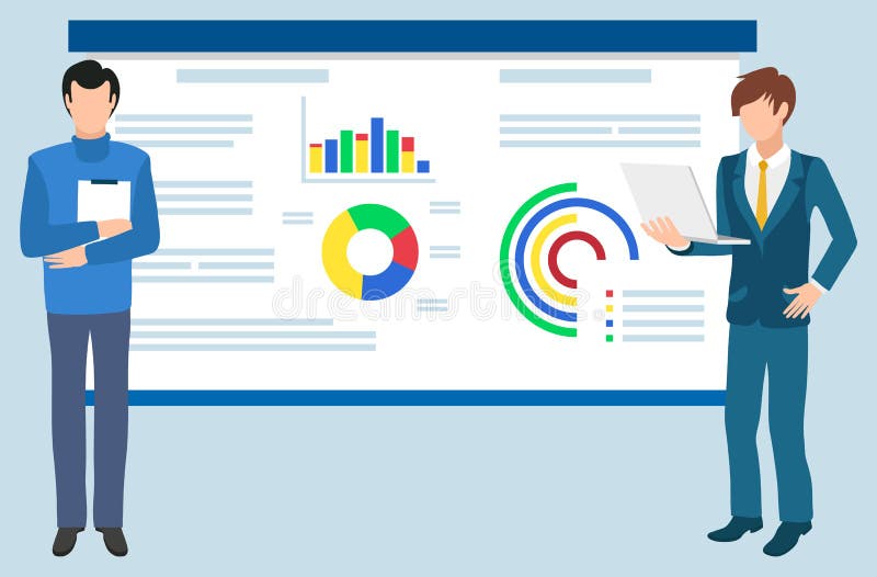 Business People Work in Team, Board with Statistic Stock Vector ...