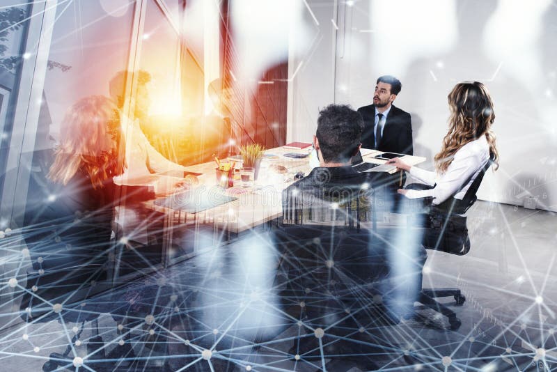 Business People Work Together in Office with Internet Network Effects ...