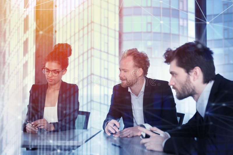 Businessmen that Work Together in Office with Network Connection Effect ...
