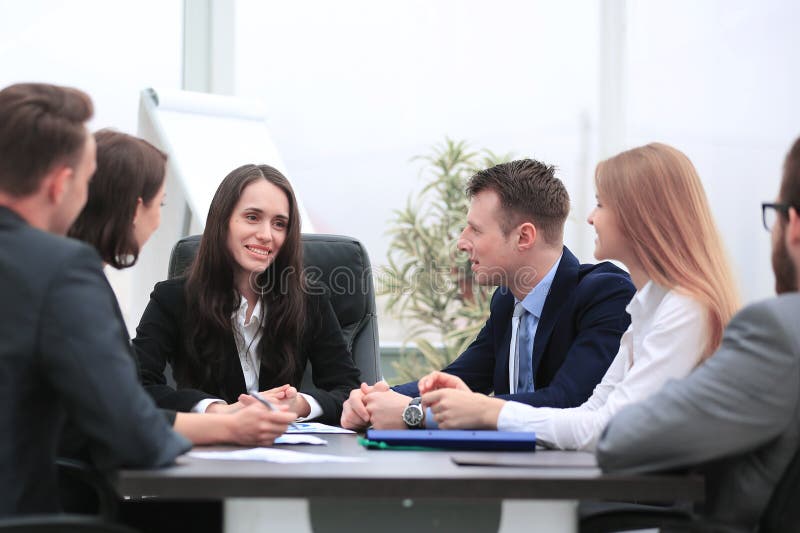 Business People Working Around Table in Modern Office Stock Photo ...
