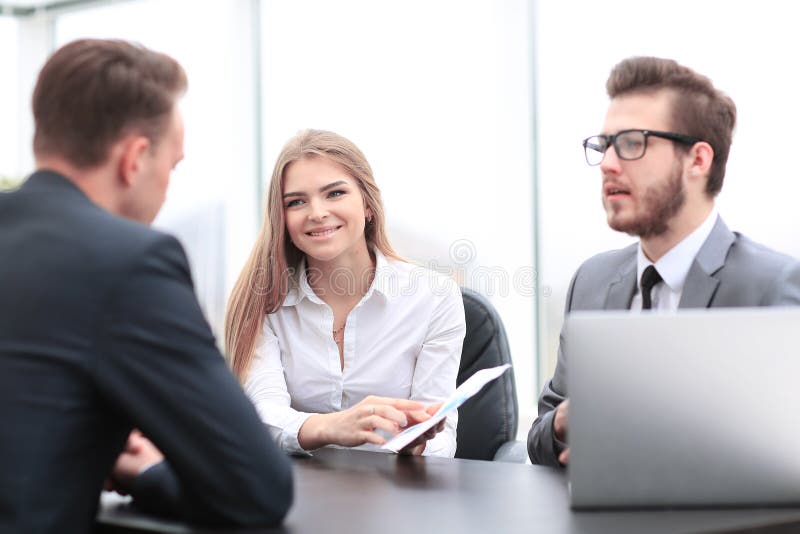 Business People Working Around Table in Modern Office Stock Photo ...