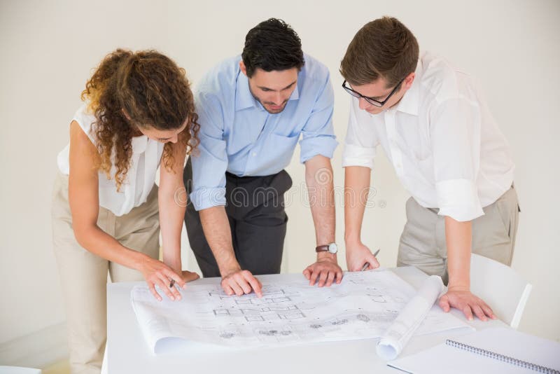 Business People Working on Blueprint Stock Image - Image of occupation ...
