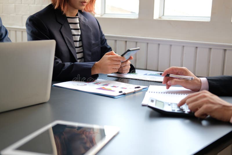 Business People Working with Calculator Document. Financial Advisor ...