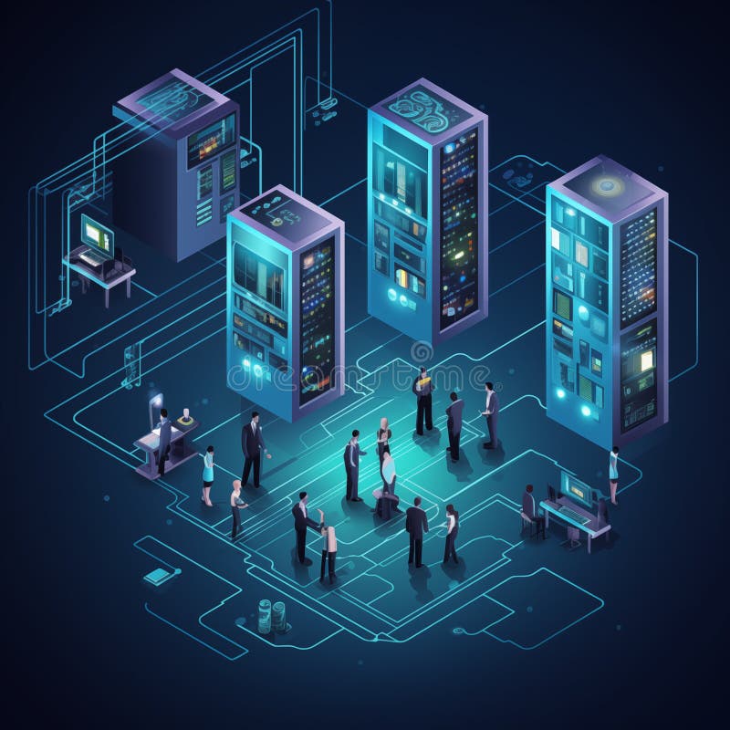 Business People Working and Communicating in Server Room Stock ...