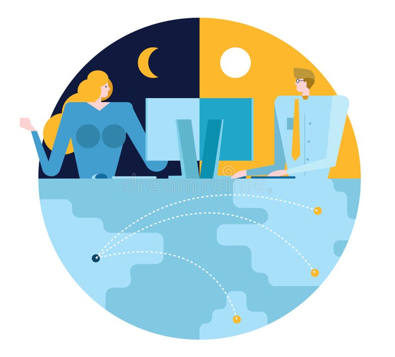 Business People Working and Communication on Different Time Zone. Stock ...