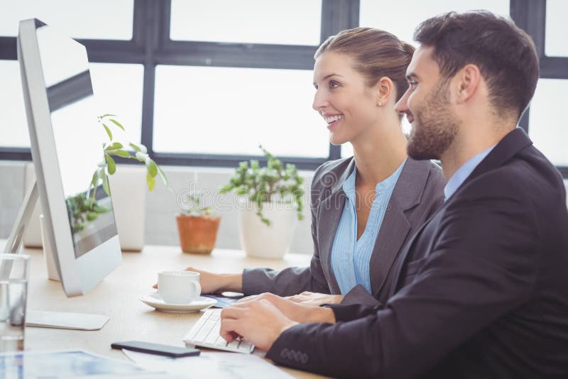 Business People Working at Computer Desk in Office Stock Photo - Image ...
