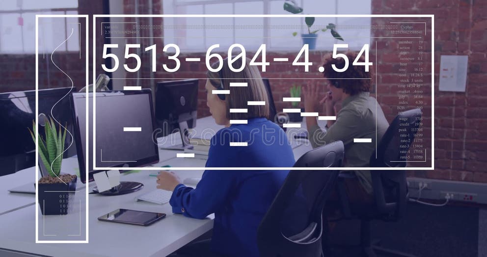 Business People Working on Computers, Data Processing Image Over Office ...