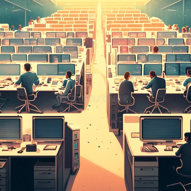 Business People Working on Computers in Modern Office, Panoramic Banner ...