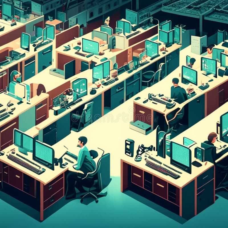 Business People Working on Computers in the Office. 3D Illustration ...