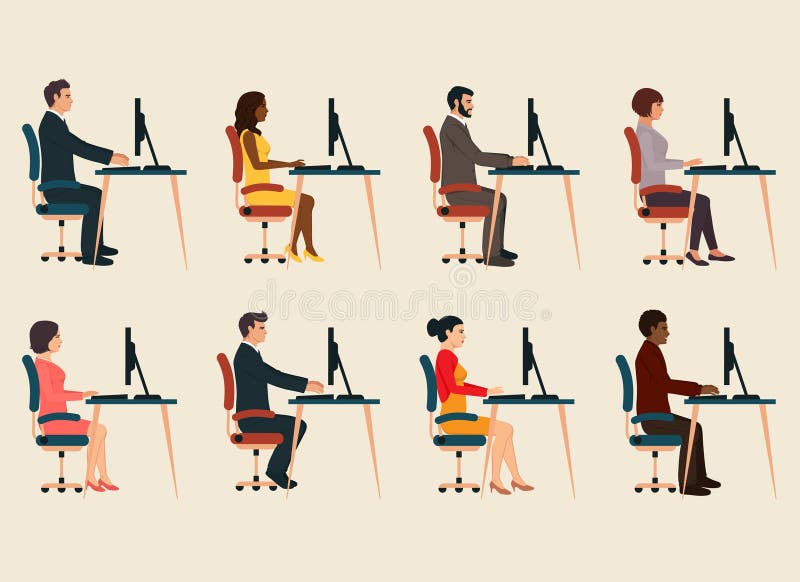 Business People Working at Computers Set. Busy Office Workers ...