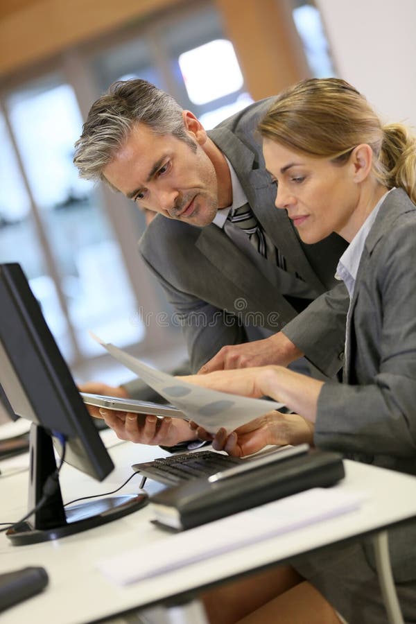 Business People Working on Desktop Computer Stock Image - Image of ...