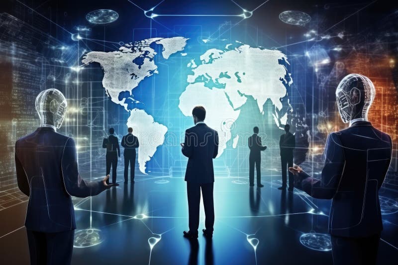 Business People Working and Discuss with Ai Global Network Futuristic ...