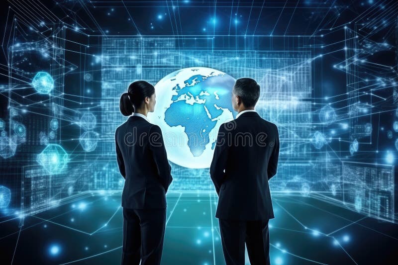 Business People Working and Discuss with Ai Global Network Futuristic ...