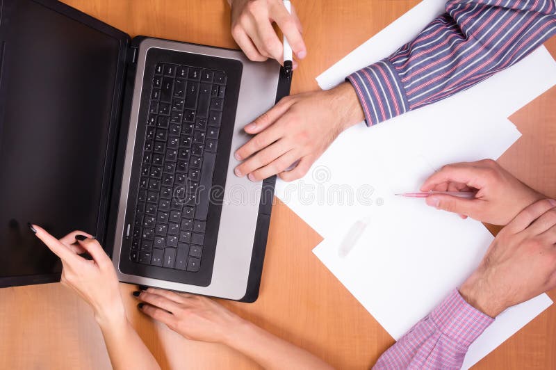Business People Working on Document , Focus of Hands on Paper Stock ...