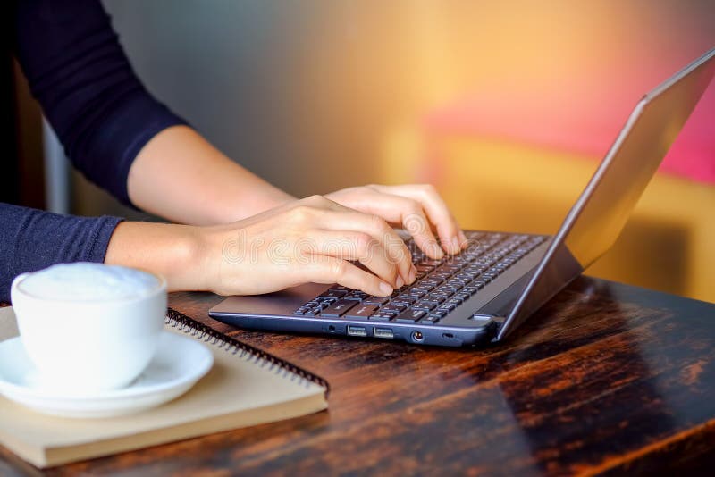 Business People Working Laptop with Coffee on Table. Stock Photo ...