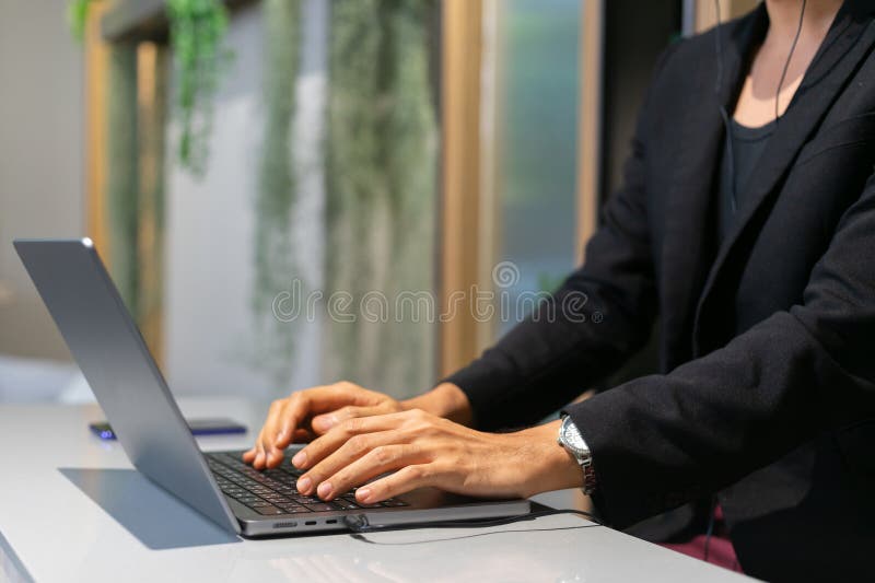 Business People Working on a Laptop in the Workspace Office. Copy Space ...