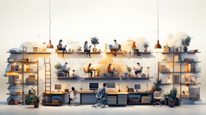 Business People Working in a Modern Office. 3D Rendering Stock ...