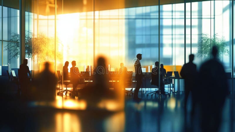 Business People Working in Modern Office. Sunlight Streams in through ...