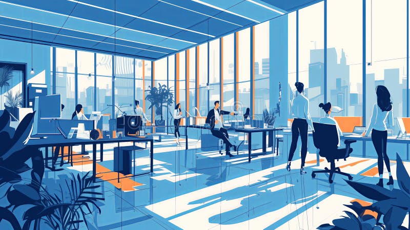 Business People Working in a Modern Open Plan Office Stock Illustration ...