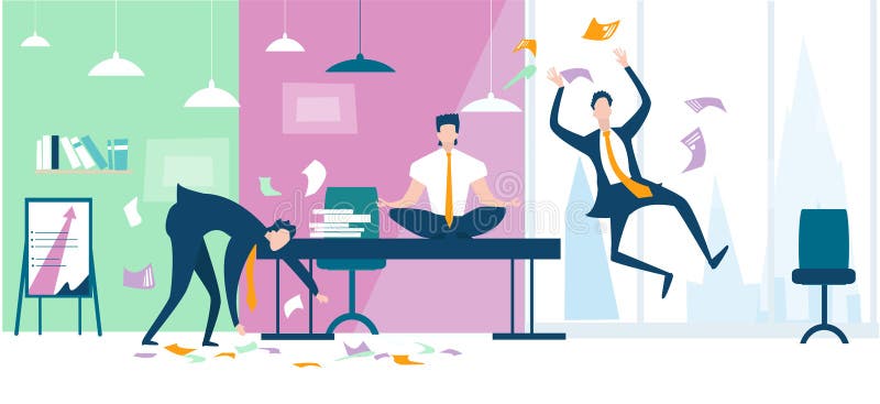 Business People Working in Office, Illustration. Businessman Pick Up ...