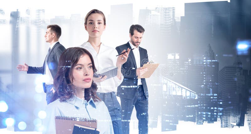 Business People Working at Office at Evening Time, New York City on ...