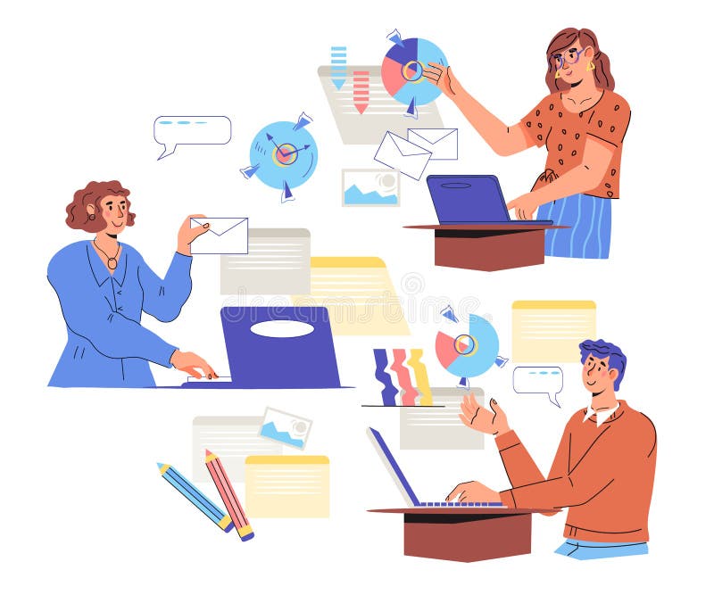 Business People Working Situations Set, Office Workers Working in ...