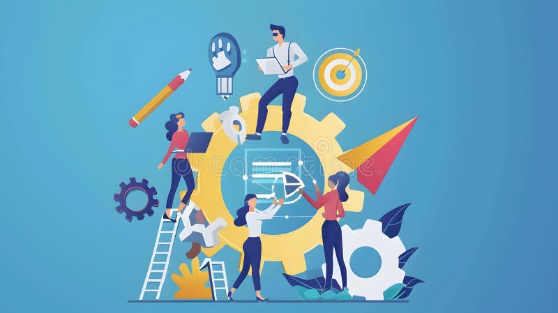 Business People Working on Target. Successful Teamwork Concept. Vector ...