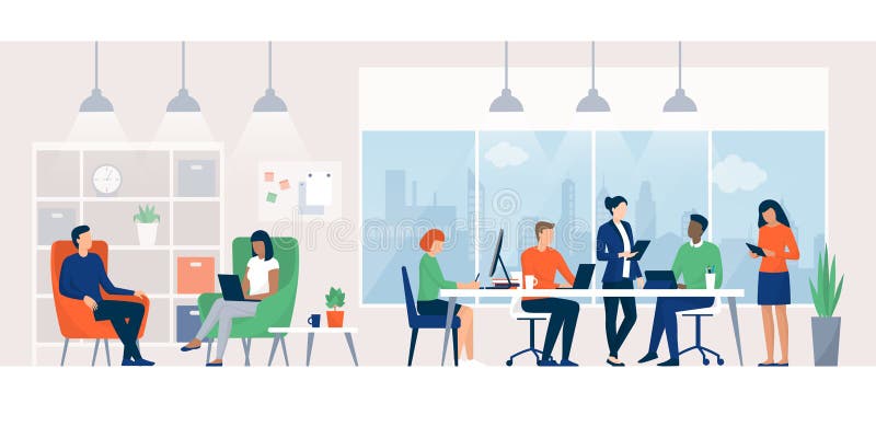 Business People Working Together in a Coworking Space Stock Vector ...