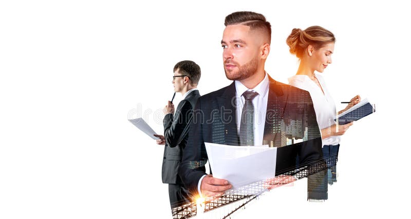 Business People Working Together, Taking Notes with Pensive Look. Copy ...