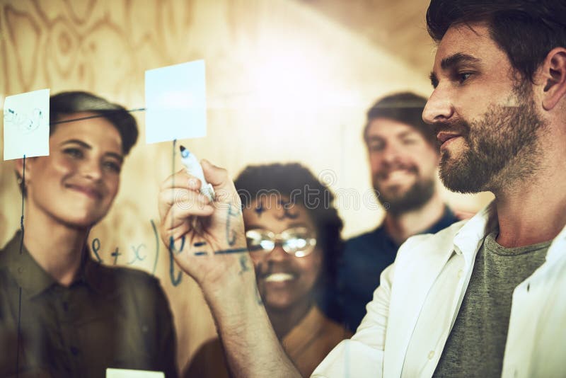 Business People, Writing and Planning with Team for Equation ...