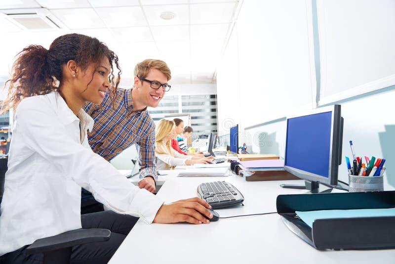 Business People Young Multi Ethnic Computer Desk Stock Photo - Image of ...